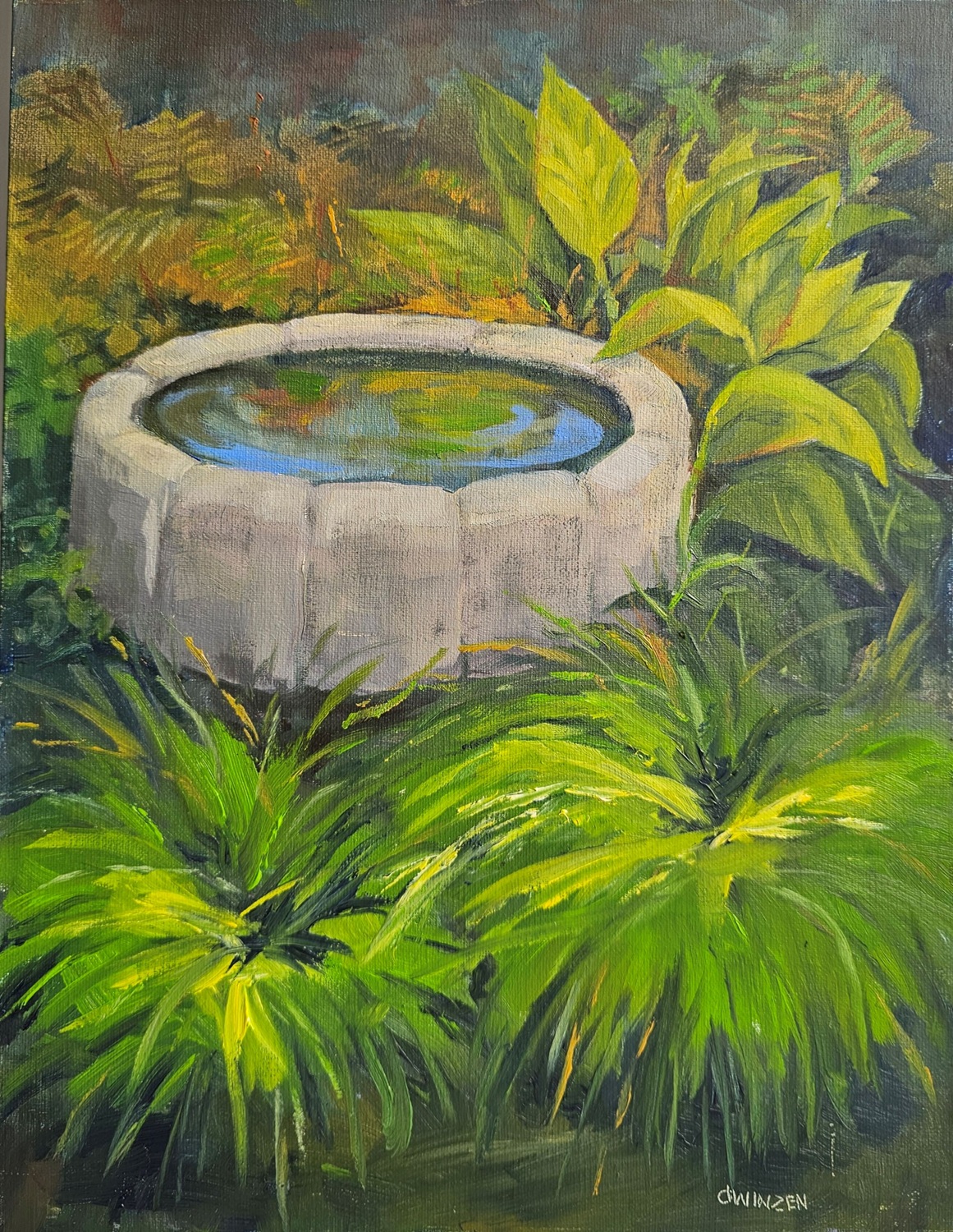 Water Basin in Quiet Contemplative Garden - U City In Bloom
